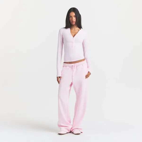 SKIMS Henley Long Sleeve | Pink | | Cotton Jersey