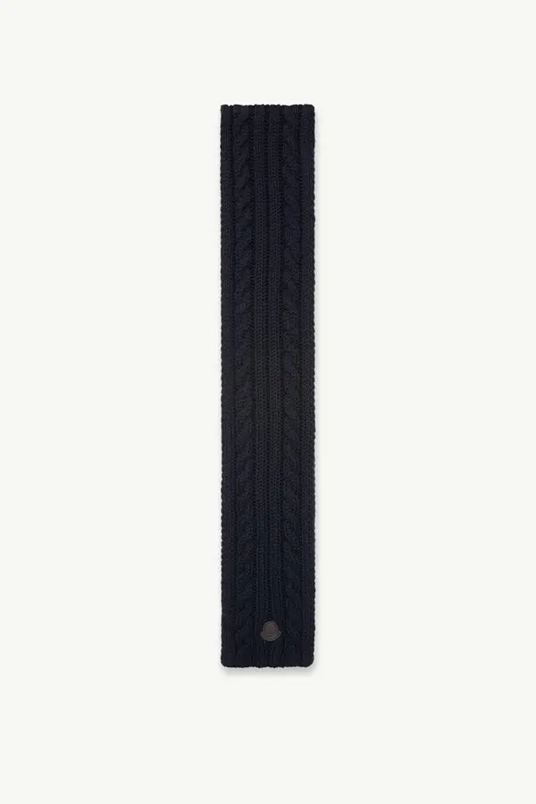 Moncler Leather Logo Wool Scarf - Blue
