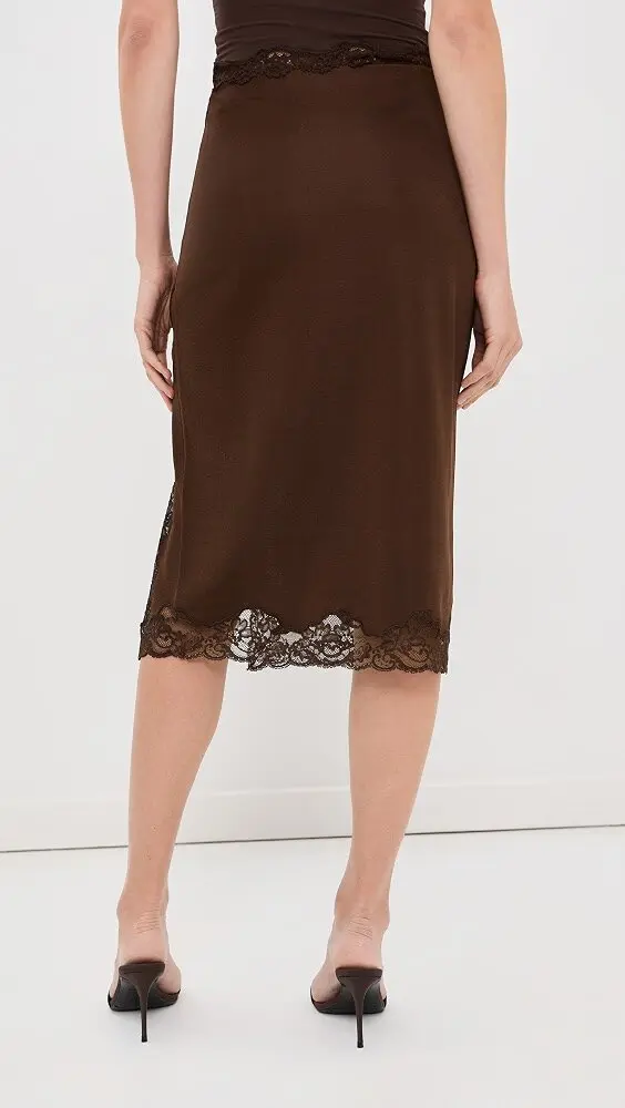 Balmain Knit Knee Length Skirt With Lace Trim