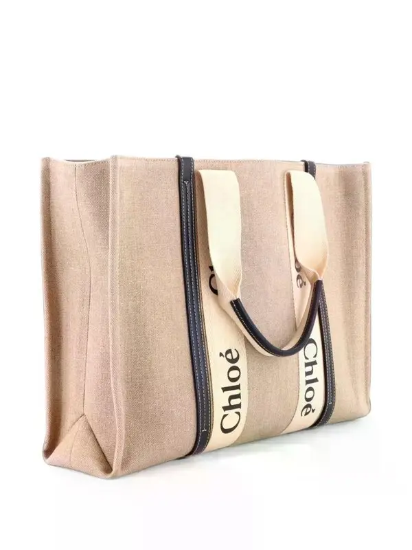 Chloé Woody Canvas With Leather Large Tote Bag