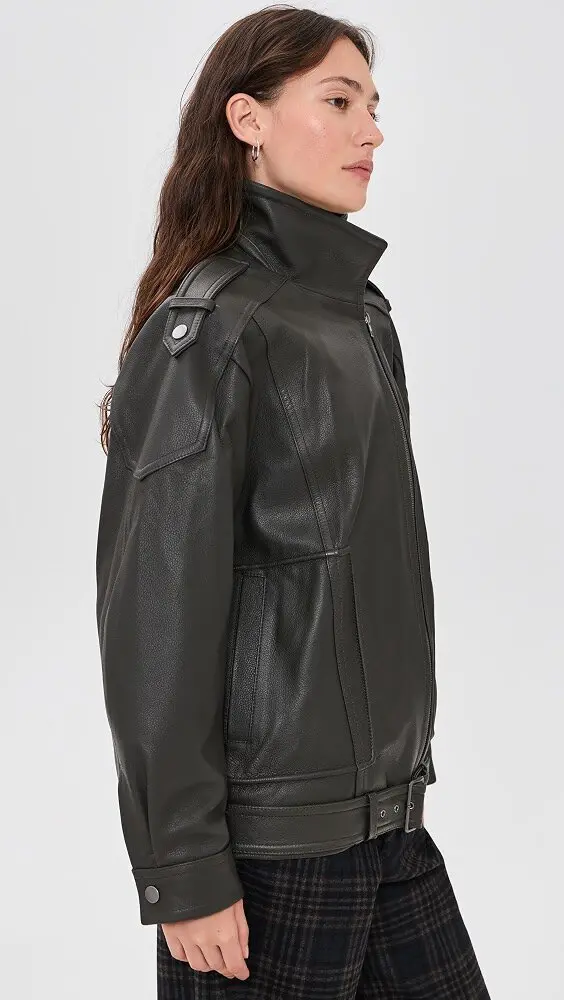 Vince Leather Oversized Biker Jacket