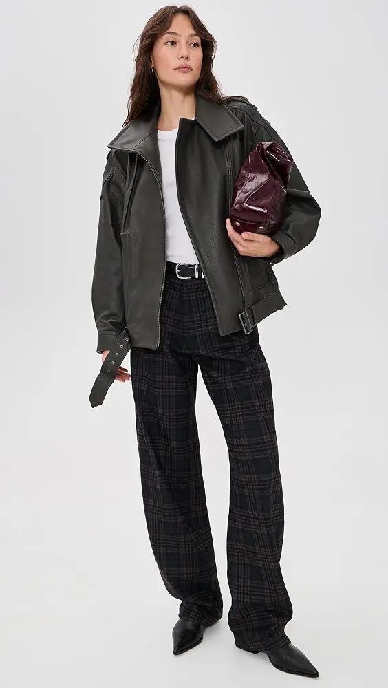 Vince Leather Oversized Biker Jacket