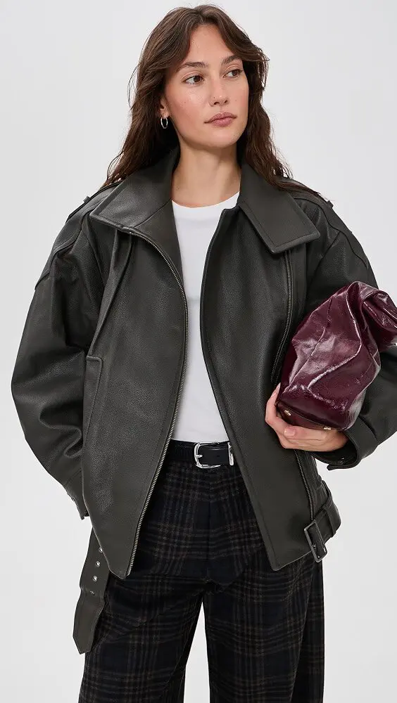 Vince Leather Oversized Biker Jacket