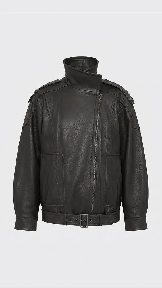Vince Leather Oversized Biker Jacket