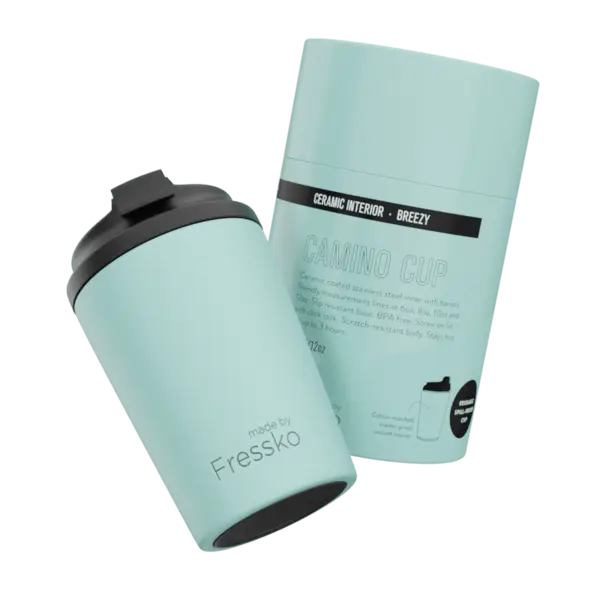 Fressko Camino 12oz/340ml Reusable Coffee Cup, Ceramic Breezy - Blue