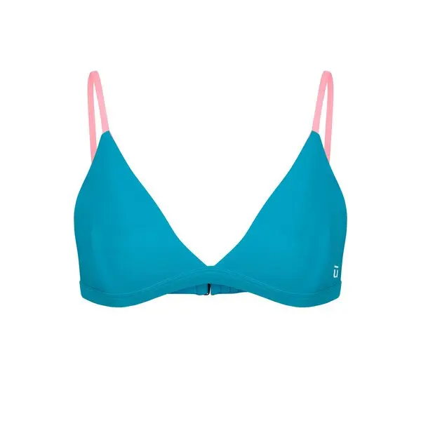 SŪNDAR SWIM The Mississippi Bikini Top Turquoise & Coral Reversible - Blue