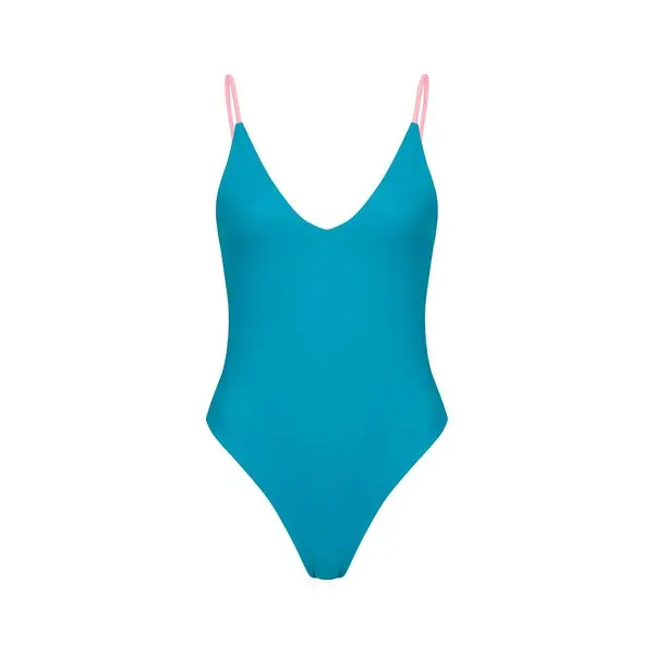 SŪNDAR SWIM The Ouse Swimsuit Turquoise & Coral Reversible