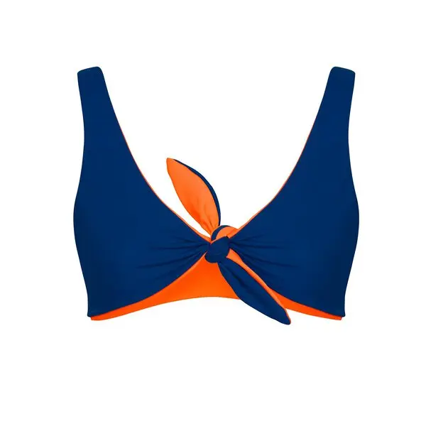 SŪNDAR SWIM The Buriganga Bikini Top Navy & Orange Reversible