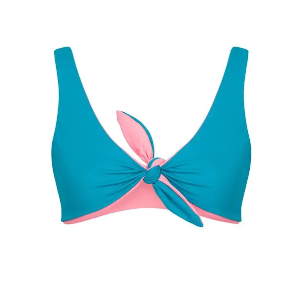 SŪNDAR SWIM The Buriganga Bikini Top Turquoise & Coral Reversible