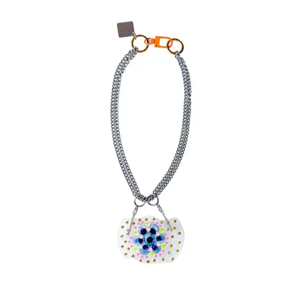 ACID CAT Rhinestone Nineties Vintage Flower Double Chain Necklace - Pink