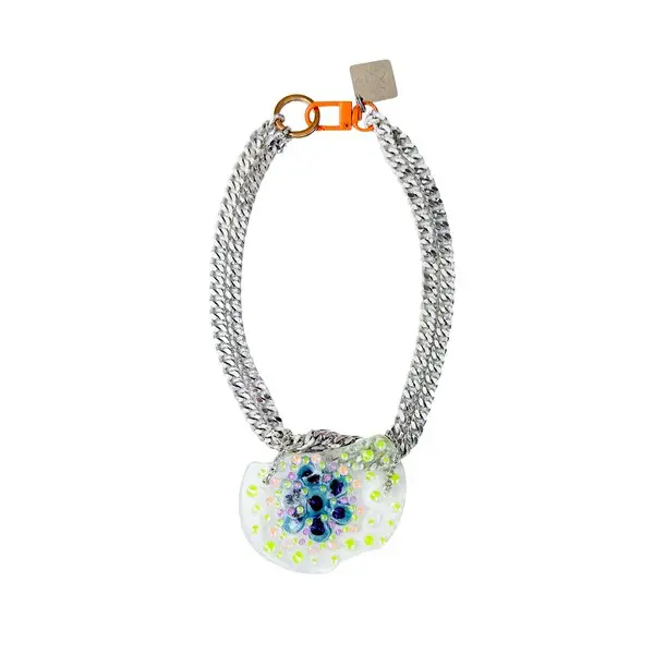 ACID CAT Rhinestone Nineties Vintage Flower Double Chain Necklace