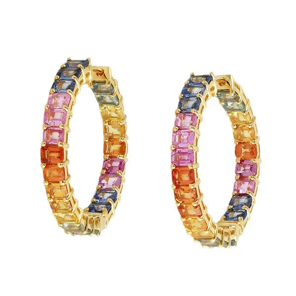 ARTISAN 18k Gold Multicolor Sapphire Hoop Earrings - Blue/yellow