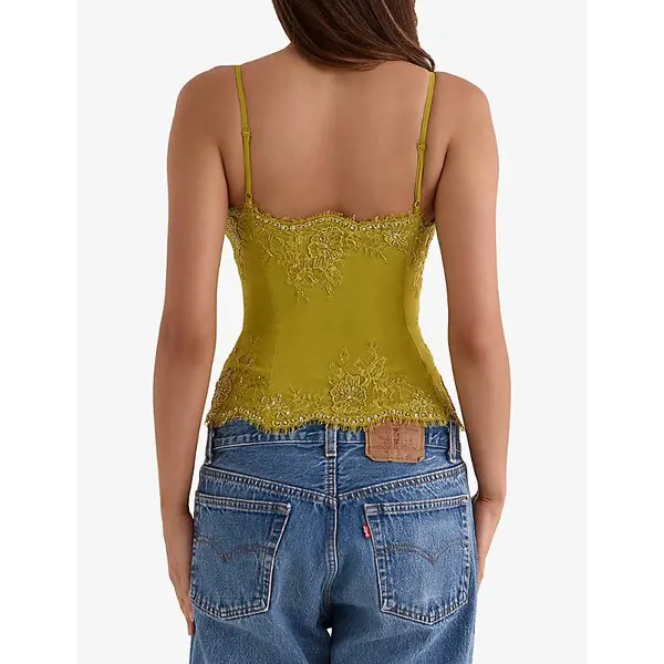 House Of Cb Soraya Hand-beaded Embellished Woven Top - Chartreuse
