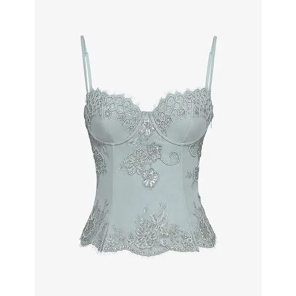 House Of Cb Soraya Hand-beaded Embellished Woven Top - Jade