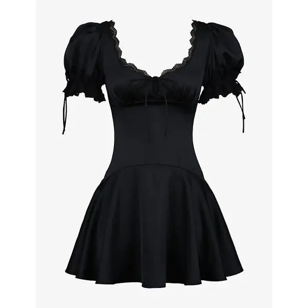 House Of Cb Elisabetta Lace-trim Satin Mini Dress L - Black