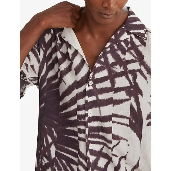 REISS Shindora Plissé Printed Cuban-collar Woven Shirt - Bordeaux