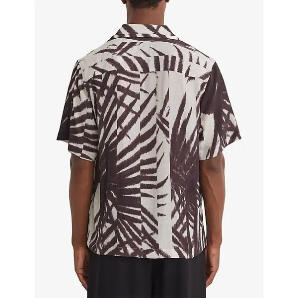 REISS Shindora Plissé Printed Cuban-collar Woven Shirt - Bordeaux