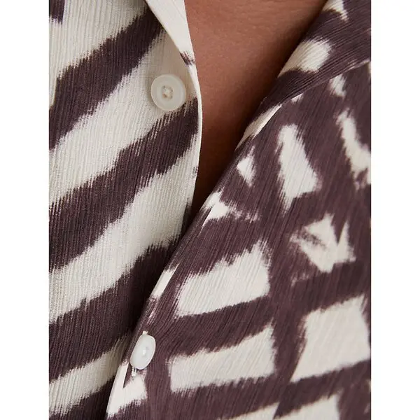 REISS Shindora Plissé Printed Cuban-collar Woven Shirt - Bordeaux