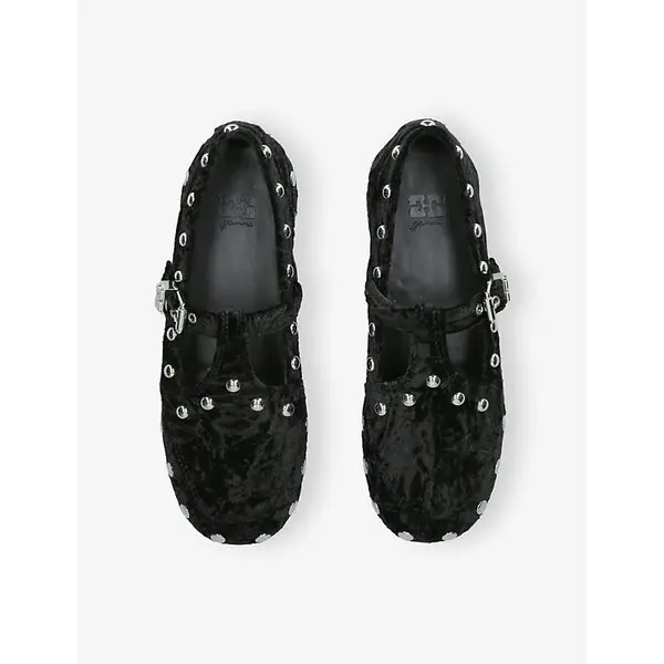 GANNI Mary Jenny Studded Velour Moccasins