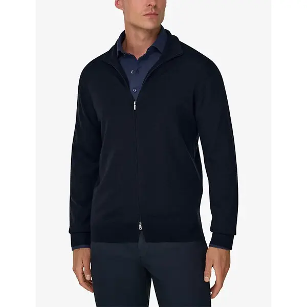 Boggi Milano Mock-neck Full-zip Merino Wool Jumper