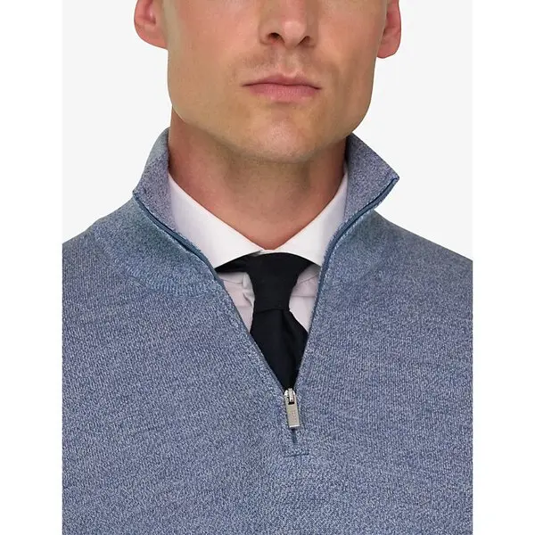 Boggi Milano Mock-neck Half-zip Merino Wool Jumper