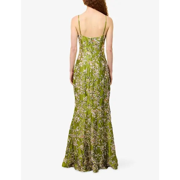 NADINE MERABI Gia V-neck Embroidered Maxi Dress