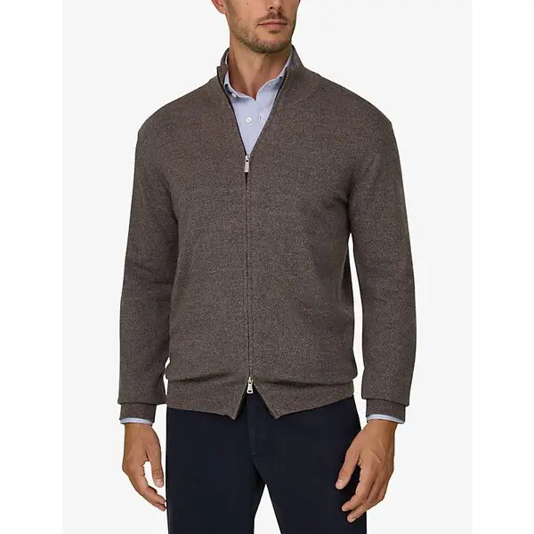 Boggi Milano Mock-neck Full-zip Merino Wool Jumper