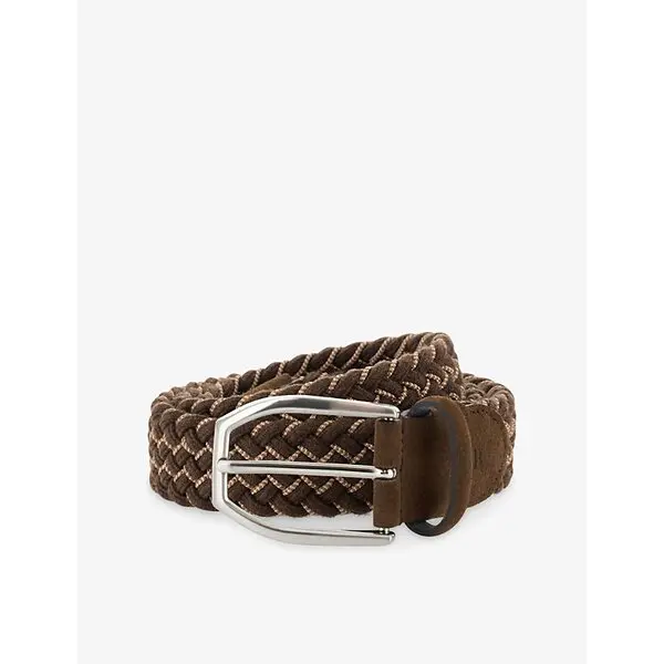 Boggi Milano Suede-trim Woven Wool-blend Belt