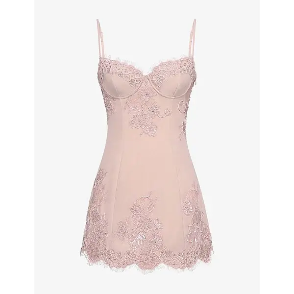 House Of Cb Soraya Lace-trim Satin Mini Dress - Blush