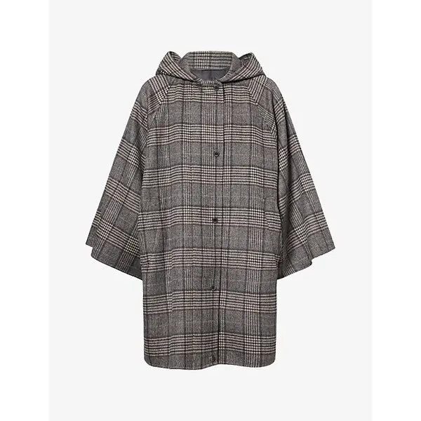 Max Mara Hooded Graphic-pattern Wool Coat