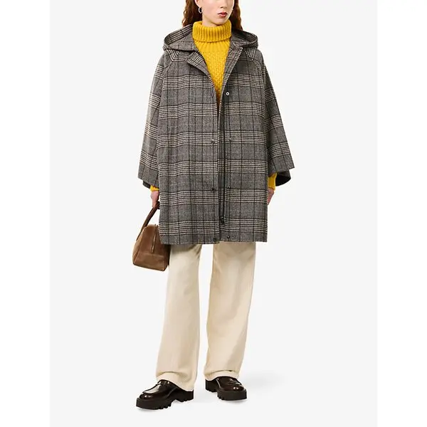 Max Mara Hooded Graphic-pattern Wool Coat
