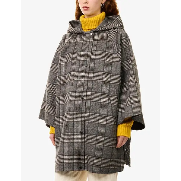 Max Mara Hooded Graphic-pattern Wool Coat
