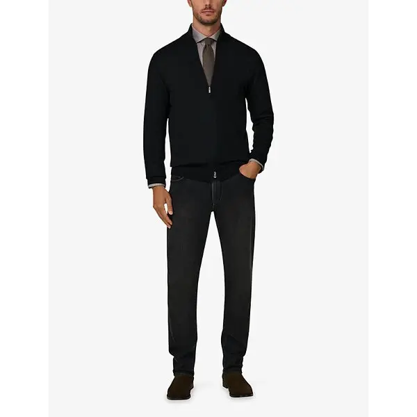Boggi Milano Mock-neck Full-zip Merino Wool Jumper Xxl