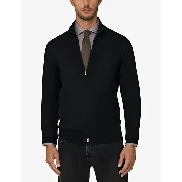 Boggi Milano Mock-neck Full-zip Merino Wool Jumper Xxl