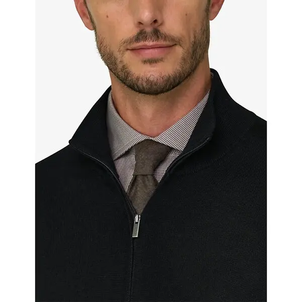 Boggi Milano Mock-neck Full-zip Merino Wool Jumper Xxl