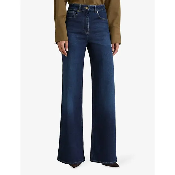 REISS Jas Wide-leg High-rise Stretch-denim Jeans - Dark Blue