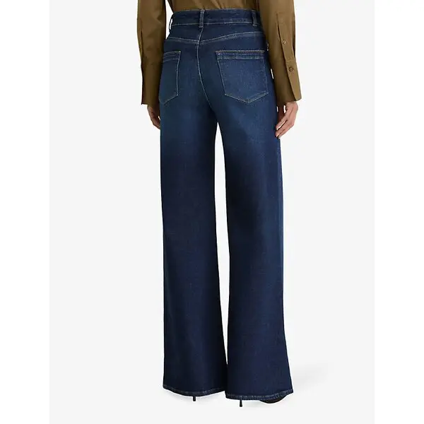REISS Jas Wide-leg High-rise Stretch-denim Jeans - Dark Blue