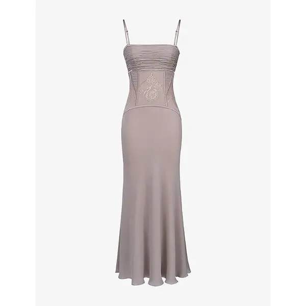House Of Cb Catalina Lace-trim Georgette Maxi Dress - Lilac