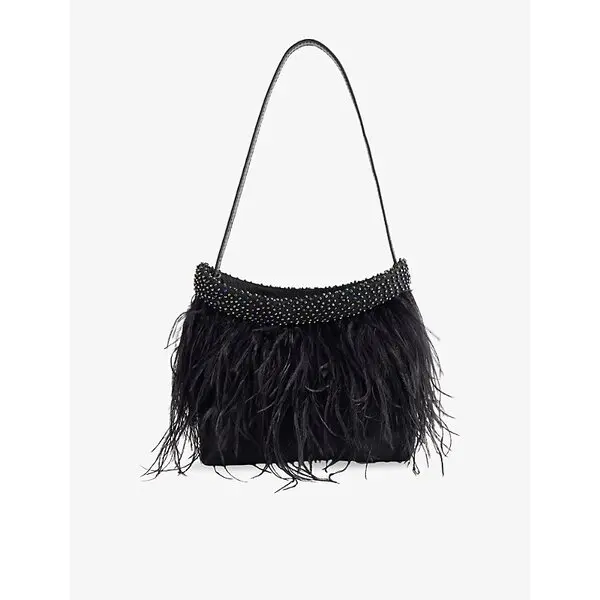 Staud Winslow Feathered Silk Shoulder Bag