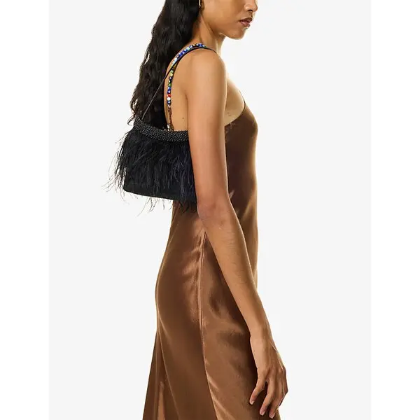 Staud Winslow Feathered Silk Shoulder Bag