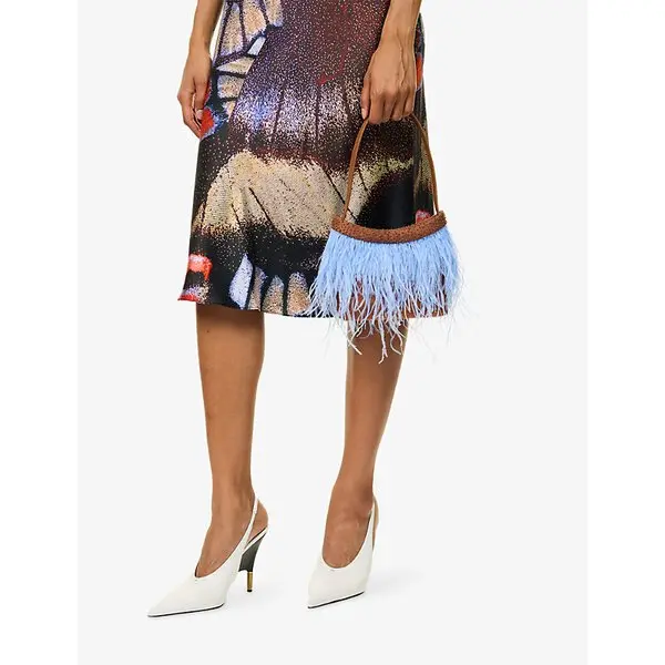 Staud Winslow Feathered Silk Shoulder Bag