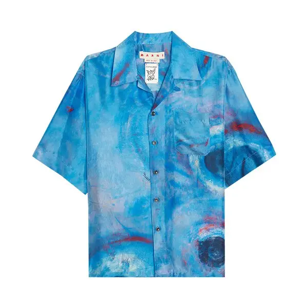 Marni Haboutai Silk Bowling Shirt 'cobalt