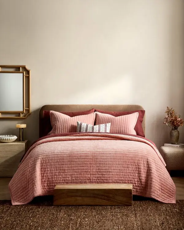 Quince Cotton Velvet Horizontal Channel Quilt - Rose
