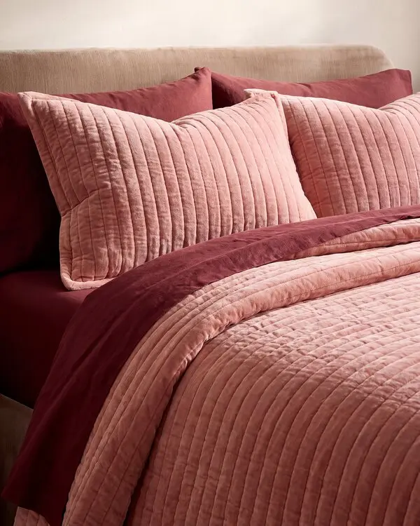 Quince Cotton Velvet Horizontal Channel Quilt - Rose