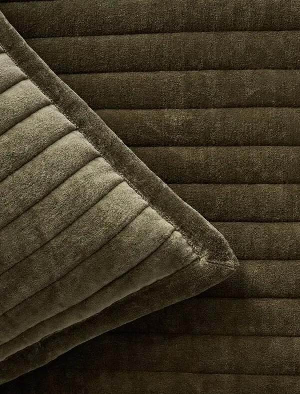 Quince Cotton Velvet Horizontal Channel Quilt Set - Moss