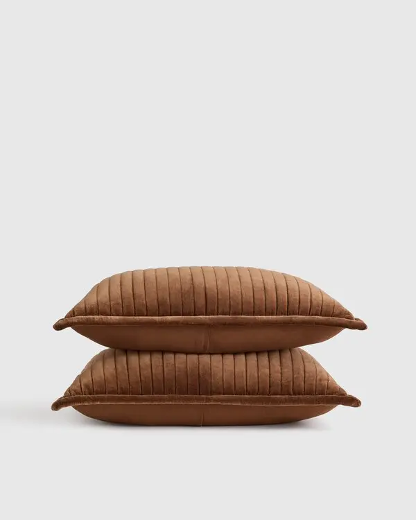 Quince Cotton Velvet Wide Channel Quilted Sham Set - Chestnut