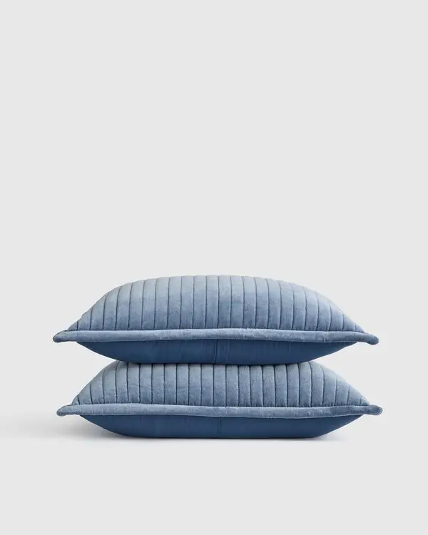 Quince Cotton Velvet Wide Channel Quilted Sham Set - Glacier Blue