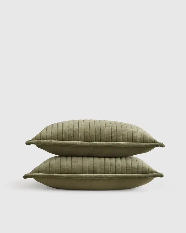 Quince Cotton Velvet Wide Channel Quilted Sham Set - Moss