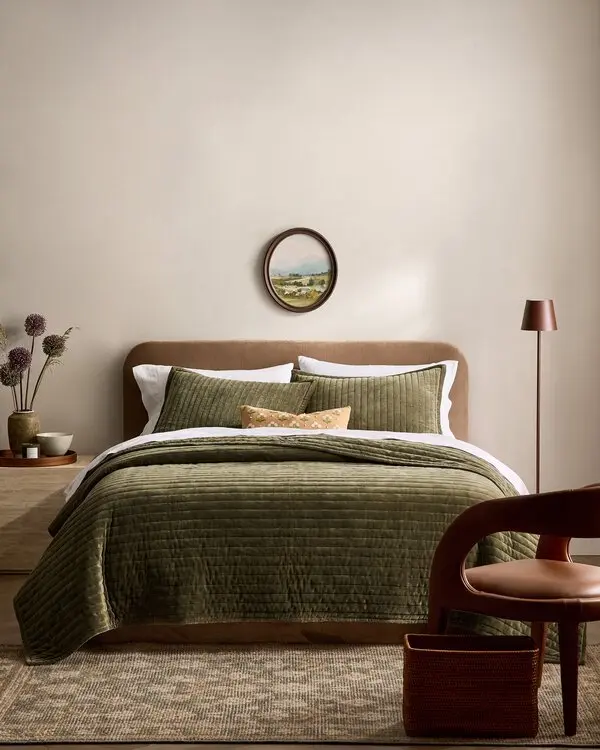 Quince Cotton Velvet Wide Channel Quilted Sham Set - Moss