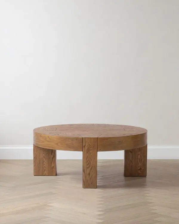 Quince Reclaimed Oak Round Coffee Table - Cafe Brown